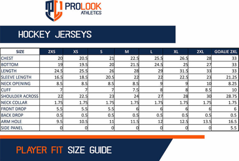 Size Guides - Prolook Athletic