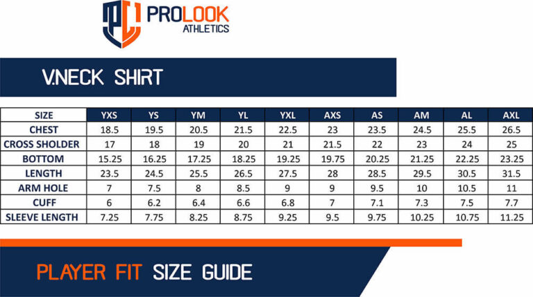 Size Guides - Prolook Athletic