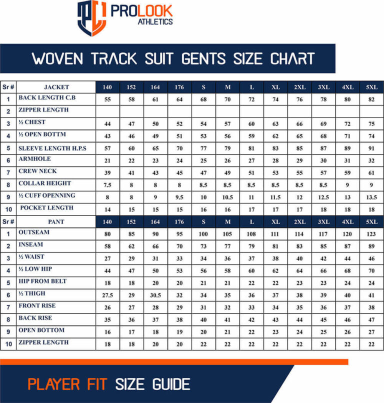 Size Guides - Prolook Athletic