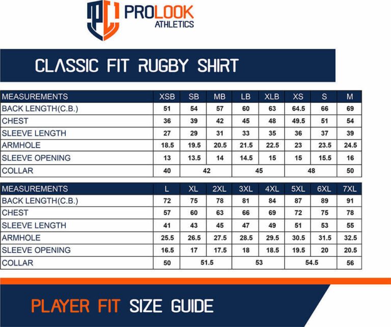 Size Guides - Prolook Athletic